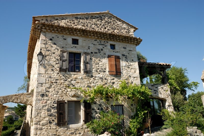 Facade Of Stone House In French Village Stock