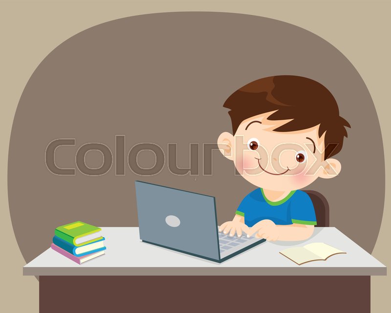 Student with laptop,Illustration of ... | Stock vector | Colourbox