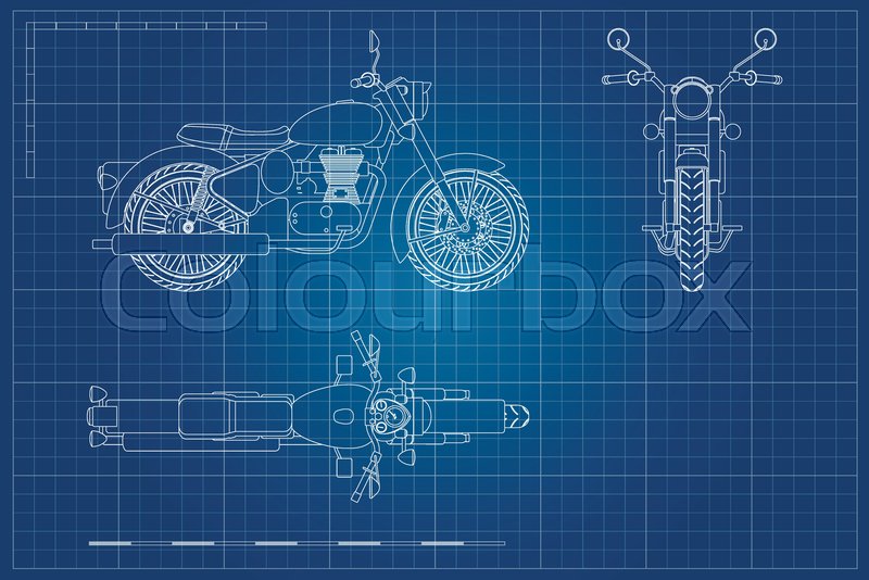 Blueprint of retro classic motorcycle ... | Stock vector | Colourbox