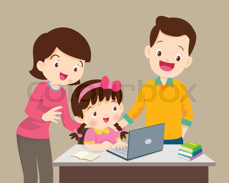 Children working laptop ,Family be ... | Stock vector | Colourbox