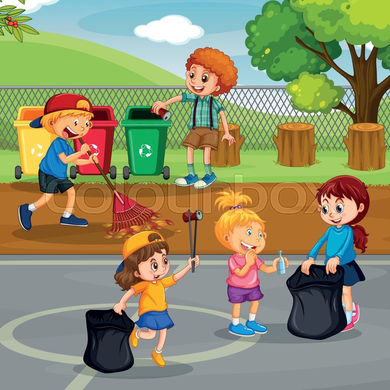 Children Cleaning The Community Clipart Black