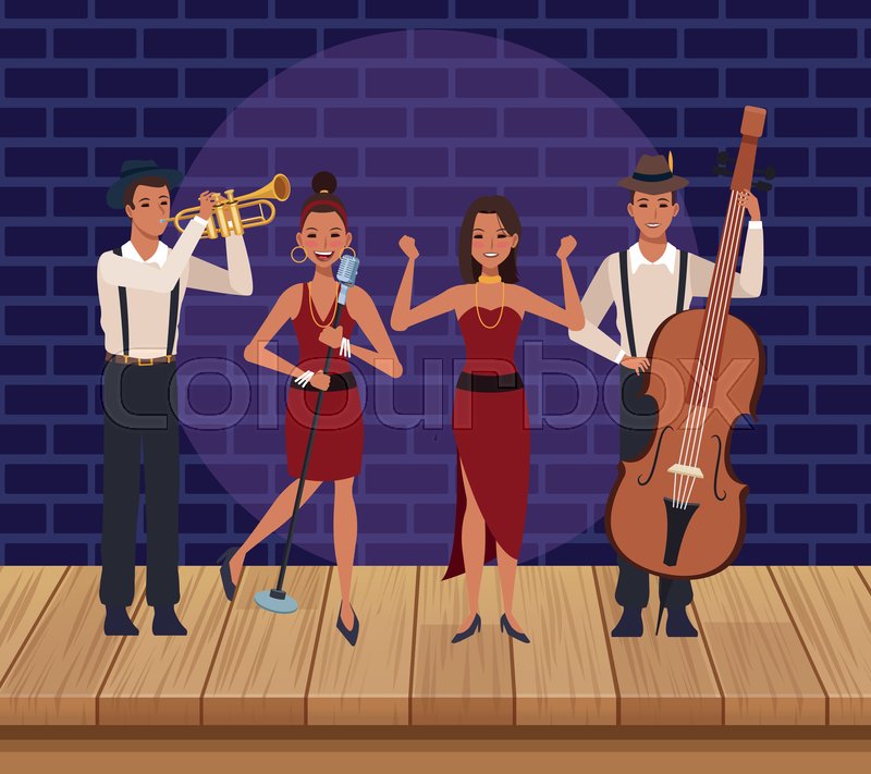 Music vintage band playing instrumet ... | Stock vector | Colourbox