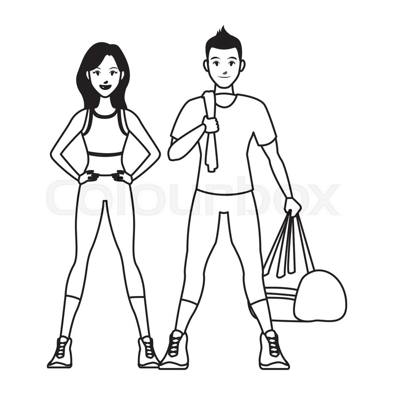 Fit couple doing exercise cartoon ... | Stock vector | Colourbox