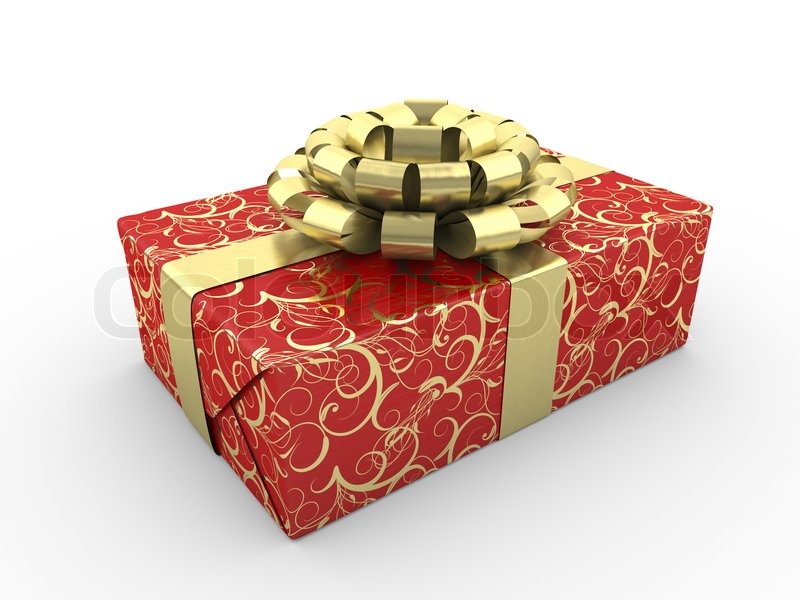 Red gift box gold stripe bow with stars ... | Stock image | Colourbox