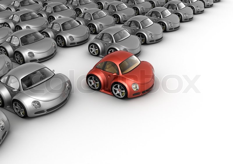 Special red car in front of many grey ... | Stock image | Colourbox