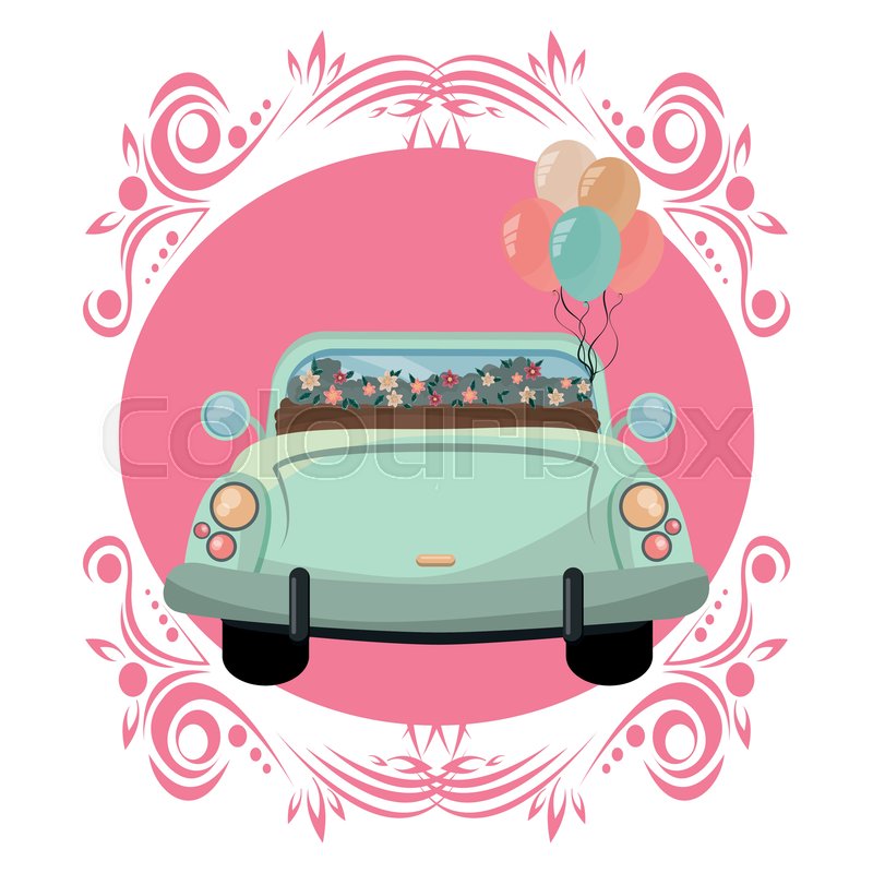 Vintage wedding car frontview on ... | Stock vector | Colourbox
