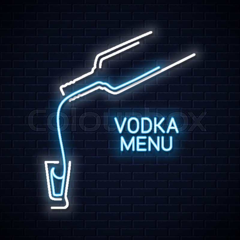 Vodka bottle neon logo. Vodka shot ... | Stock vector | Colourbox