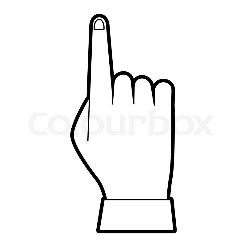 Flat line uncolored hand over white ... | Stock vector | Colourbox