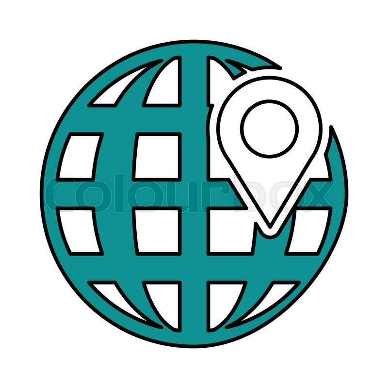 Earth globe diagram with gps pin icon ... | Stock vector | Colourbox