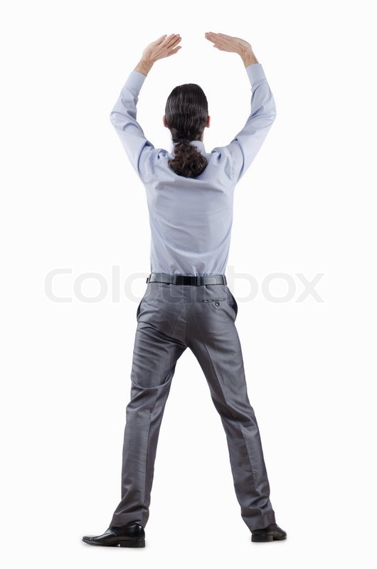 Businessman pushing away virtual ... | Stock image | Colourbox