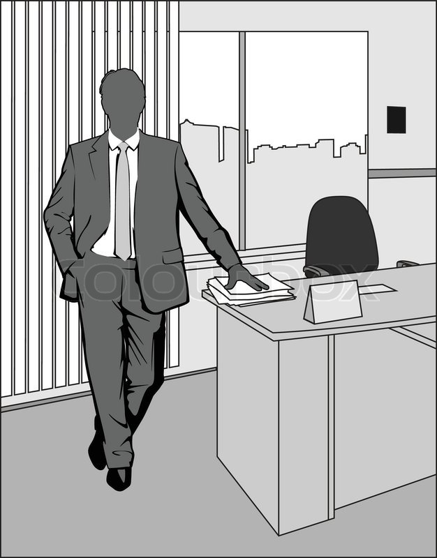 Businessman standing in office at the ... | Stock vector | Colourbox