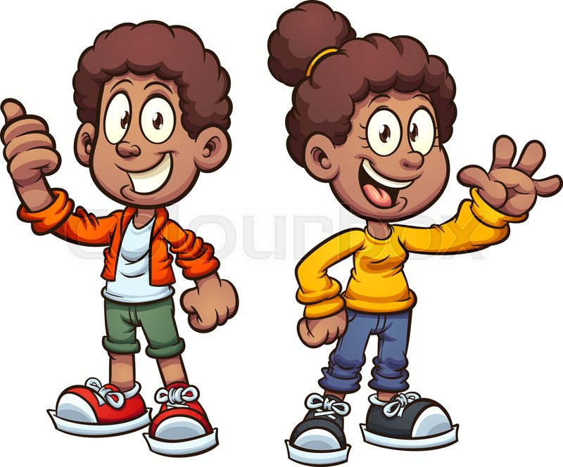 Happy black cartoon kids waving. ... | Stock vector | Colourbox