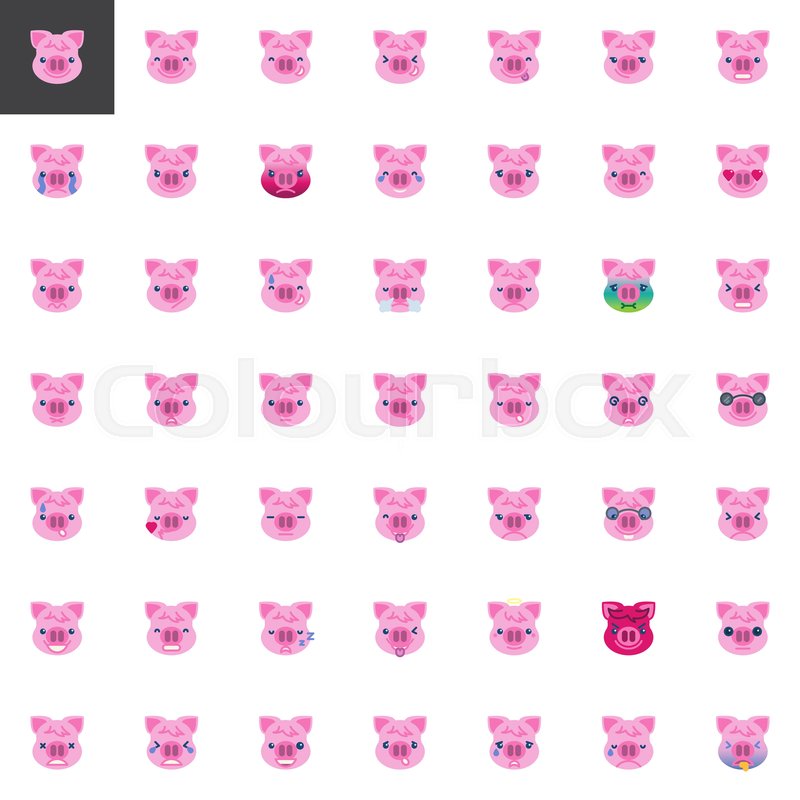 Piggy Face Emoji elements collection, ... | Stock vector | Colourbox