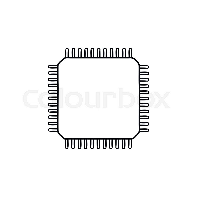 Computer chip hand drawn outline ... | Stock vector | Colourbox