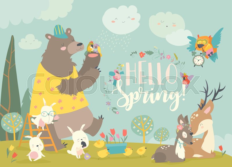 Cute animals meeting spring in the ... | Stock vector | Colourbox