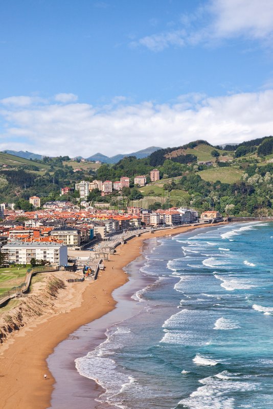 High angle view of the beach at Zarautz ... | Stock image | Colourbox