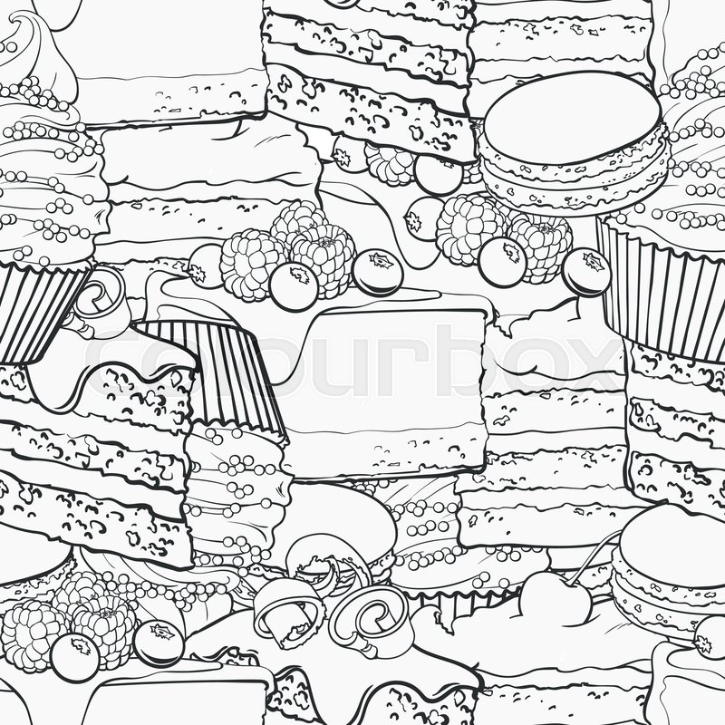 Sweet baked desserts outline seamless ... | Stock vector | Colourbox