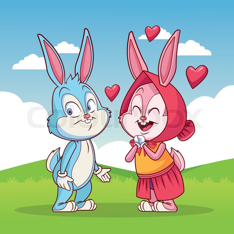 Rabbit couple in love at nature ... | Stock vector | Colourbox