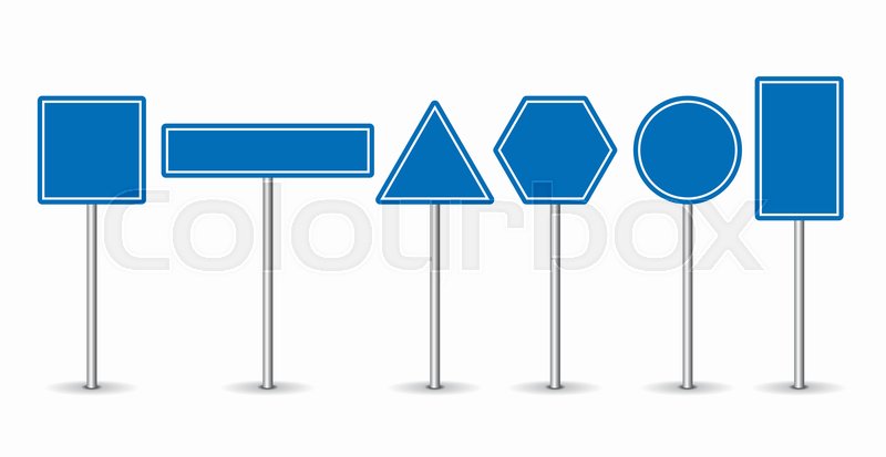 Set of blue road signs on white ... | Stock vector | Colourbox