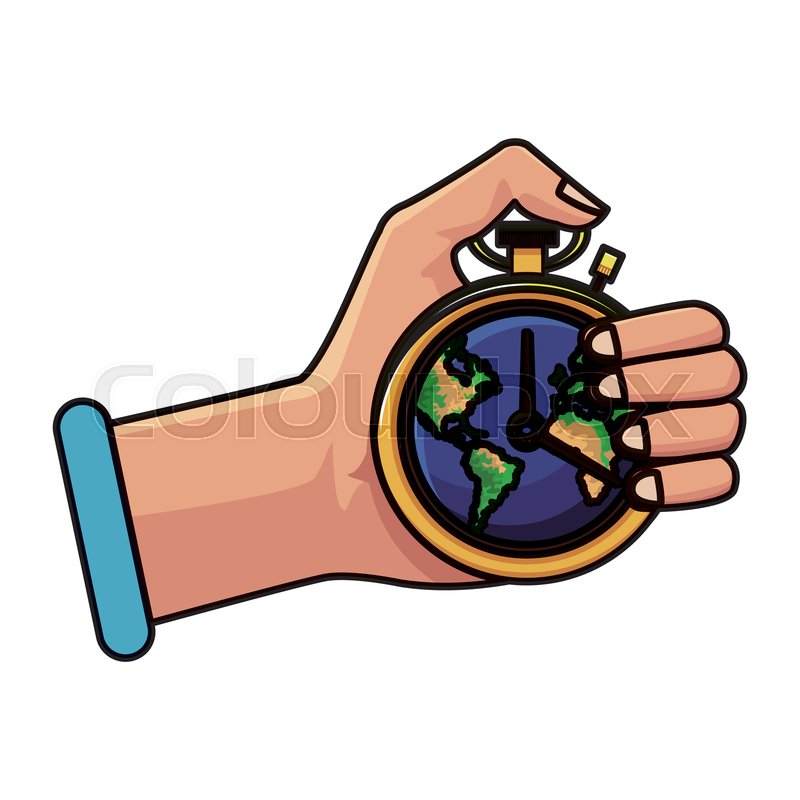 Hand holding vintage world clock ... | Stock vector | Colourbox