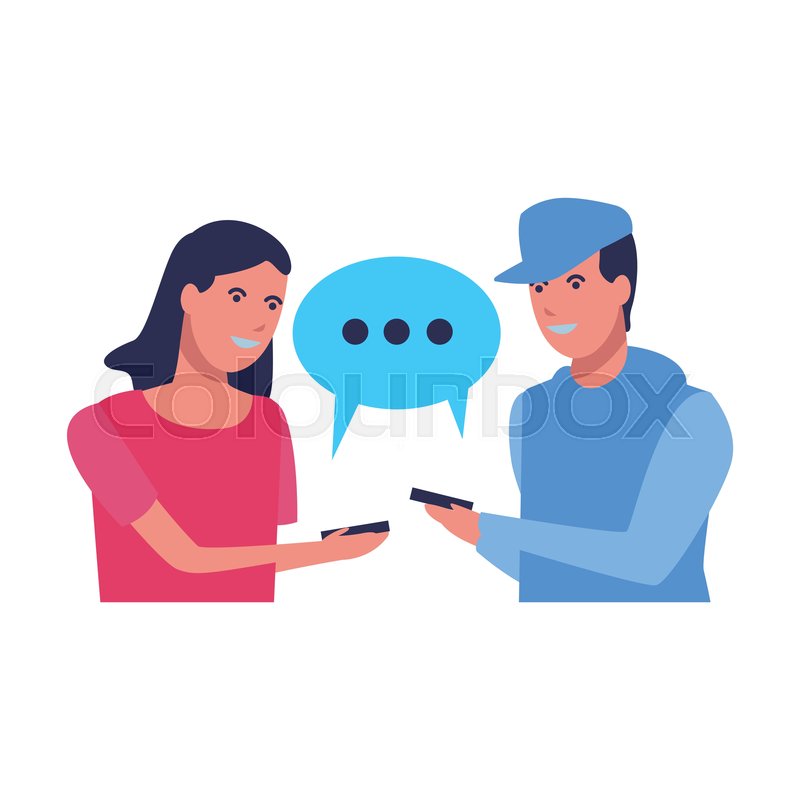 Couple chatting with smartphones ... | Stock vector | Colourbox