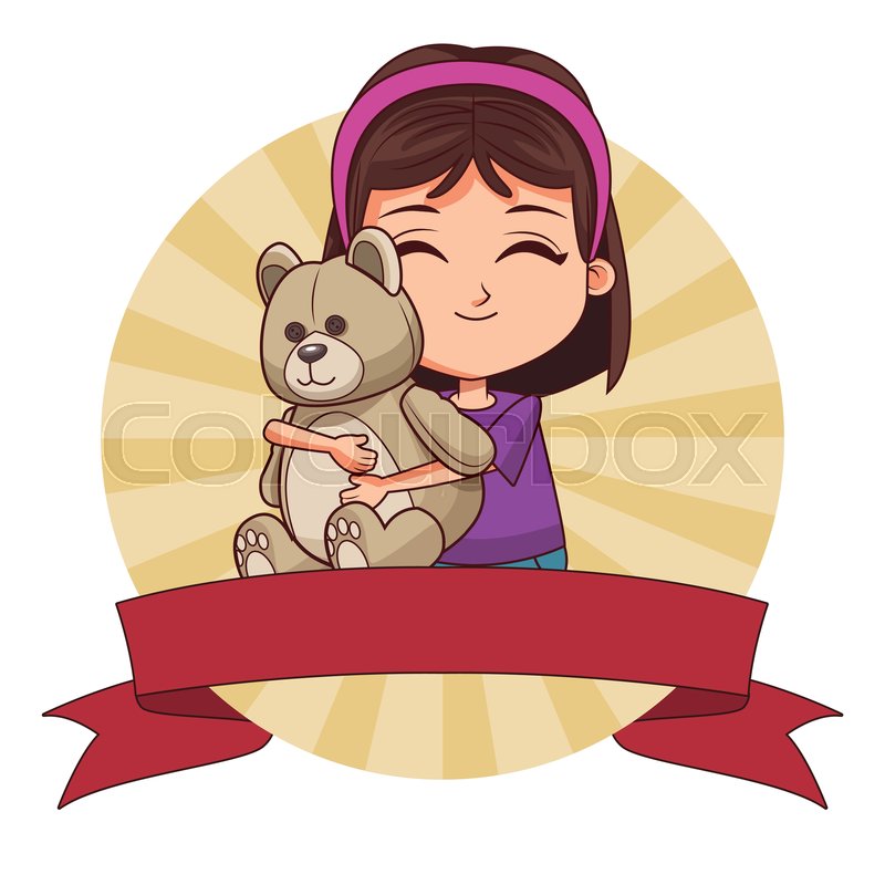 Girl hugging teddy bear cartoon round ... | Stock vector | Colourbox