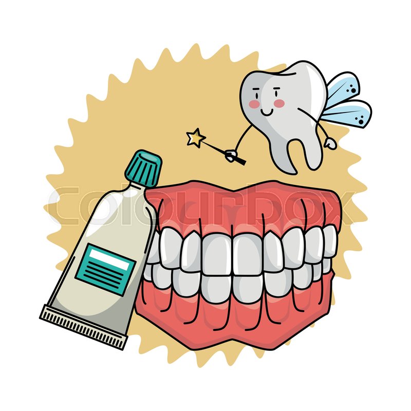 Cartoon dental care tooth flying over ... | Stock vector | Colourbox