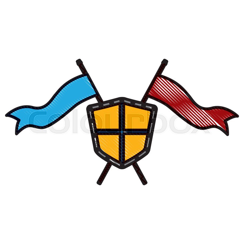 Metallic warrior shield with flags ... | Stock vector | Colourbox