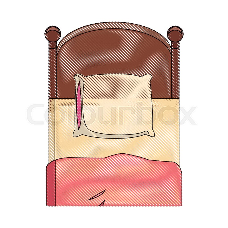 Single bed wooden pillow bedding draw ... | Stock vector | Colourbox
