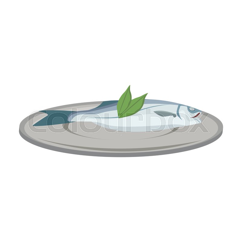 Fish with leaves on a plate dinner ... | Stock vector | Colourbox