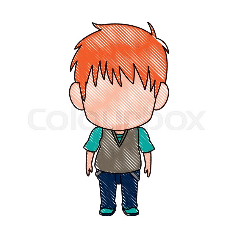 Cute little boy anime faceless color ... | Stock vector | Colourbox