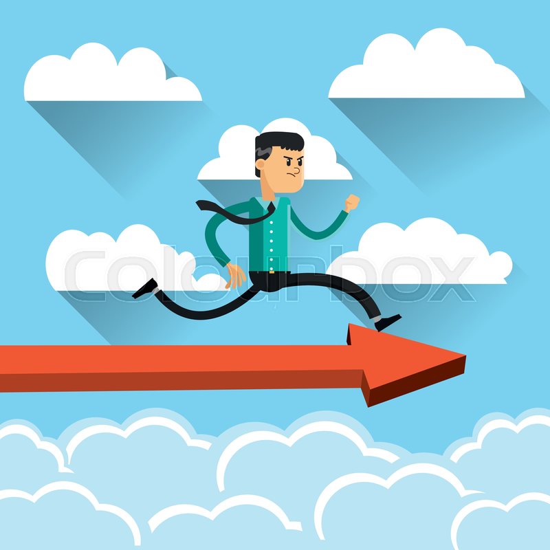 Flat design businessman running on top ... | Stock vector | Colourbox
