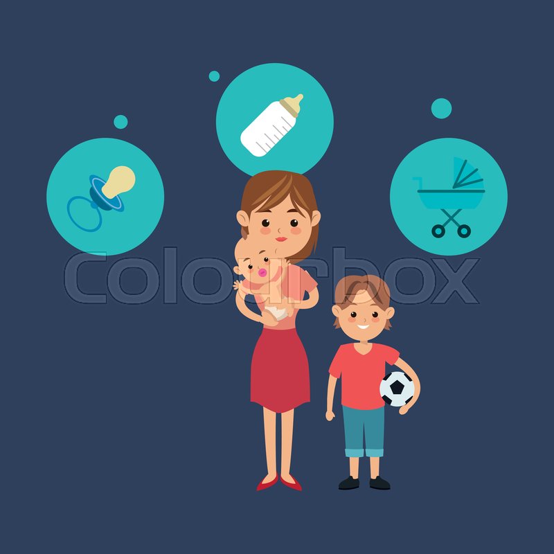 Flat design single parent family image ... | Stock vector | Colourbox