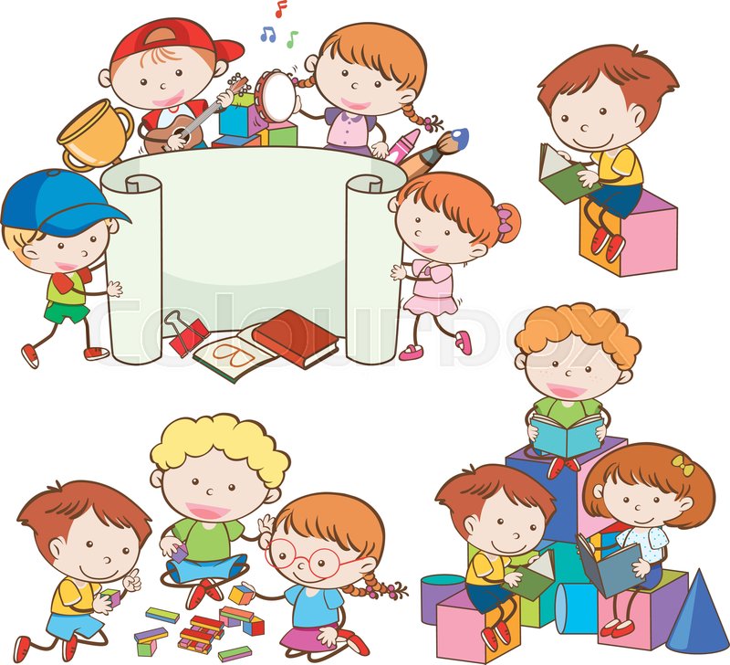 Happy Students Learning and Playing ... | Stock vector | Colourbox