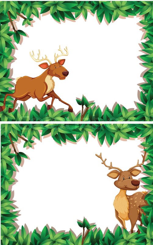 Set of deer in nature frame ... | Stock vector | Colourbox