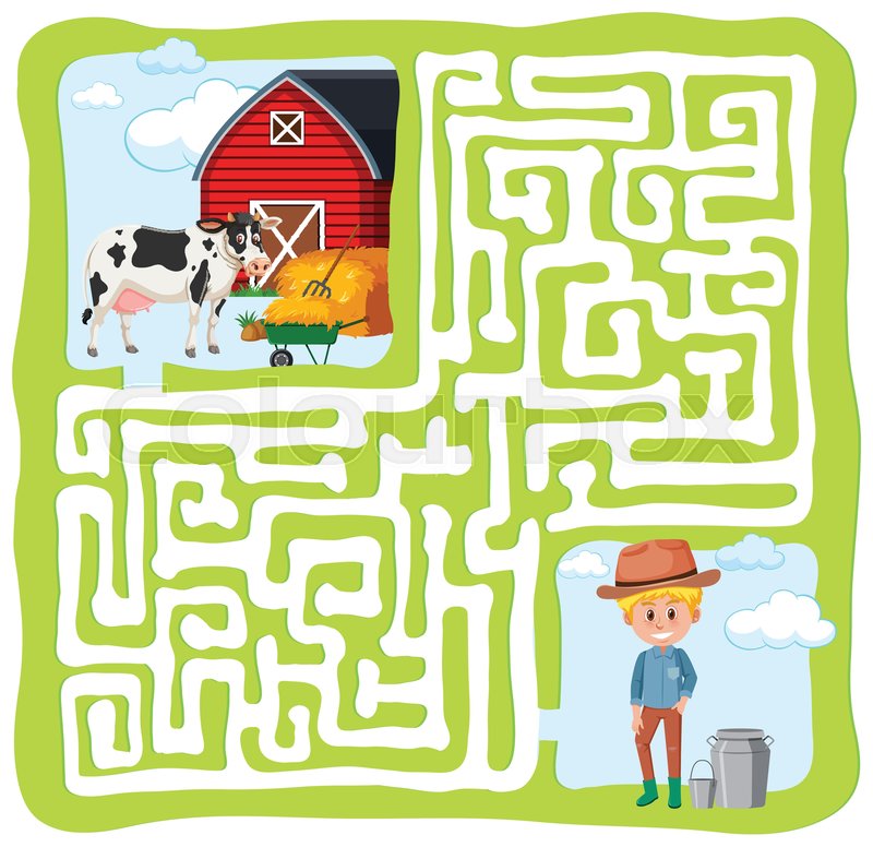Farm maze fun concpt illustration | Stock vector | Colourbox