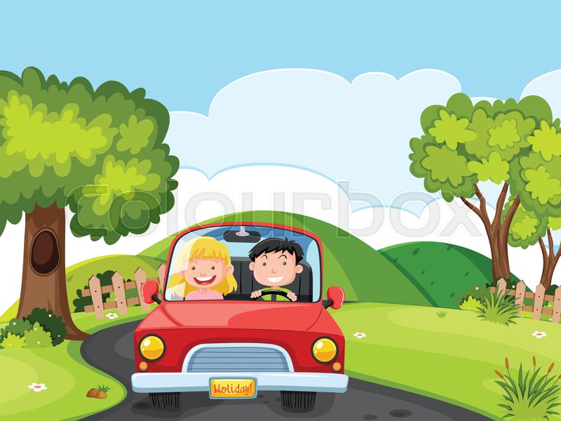 A couple driving a car illustration | Stock vector | Colourbox