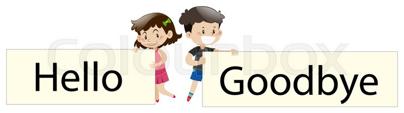 Kids holding sign say hello and ... | Stock vector | Colourbox