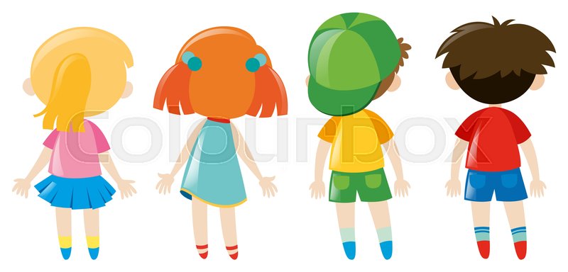 Back of boys and girls illustration | Stock vector | Colourbox