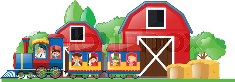 Children riding on the train to the ... | Stock vector | Colourbox