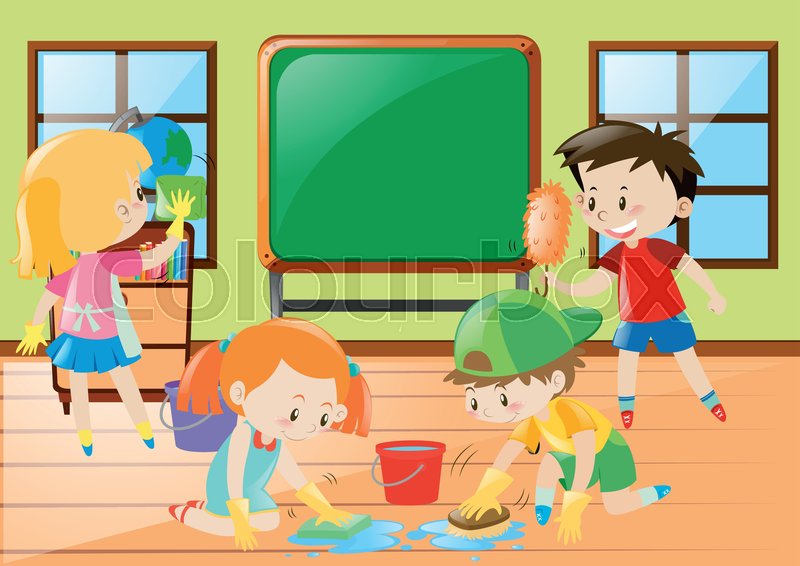 Students cleaning classroom together ... | Stock vector | Colourbox