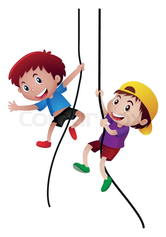 Two boys climbing up the rope ... | Stock vector | Colourbox