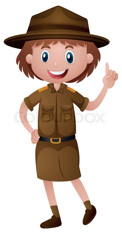 Female park ranger in brown uniform ... | Stock vector | Colourbox