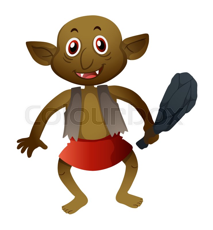 Brown elf with hammer illustration | Stock vector | Colourbox