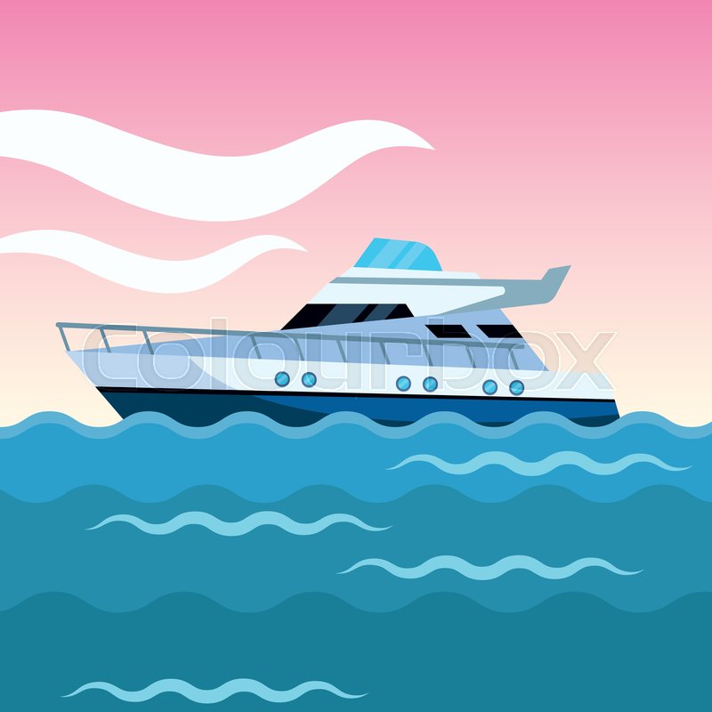 Yacht boat over sea waves with pink ... | Stock vector | Colourbox