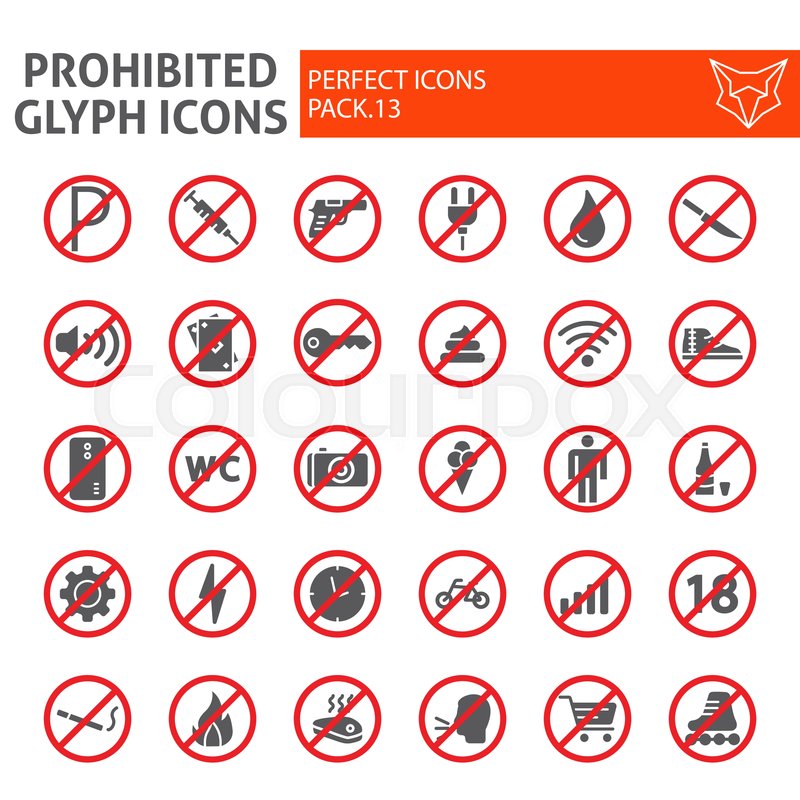 Prohibited glyph icon set, warning ... | Stock vector | Colourbox