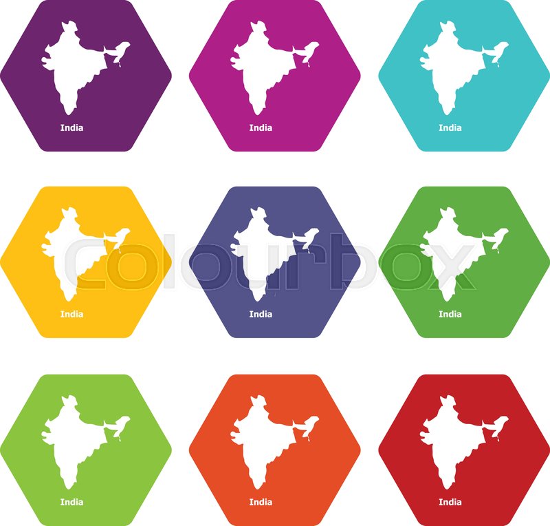India map icons 9 set coloful isolated ... | Stock vector | Colourbox