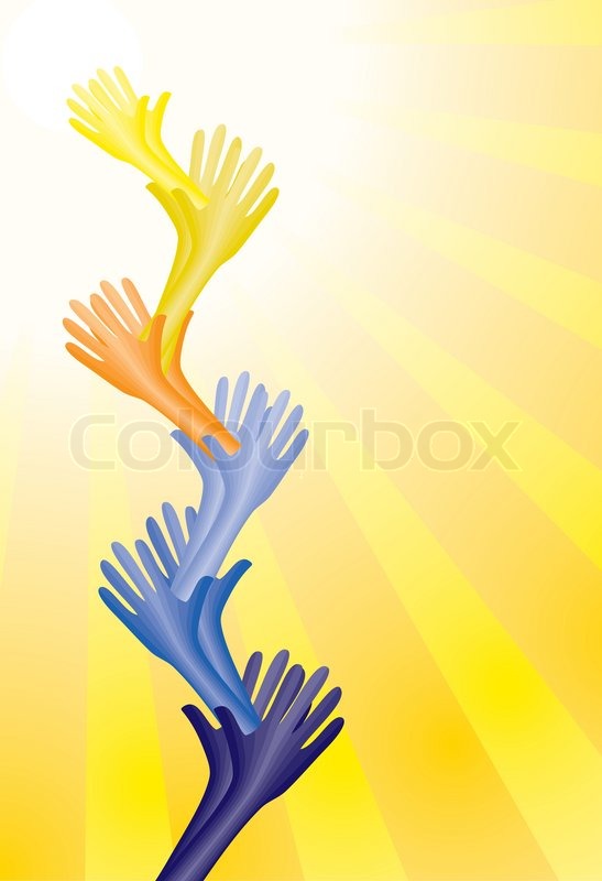 Colorful helping hands supporting each ... | Stock vector | Colourbox