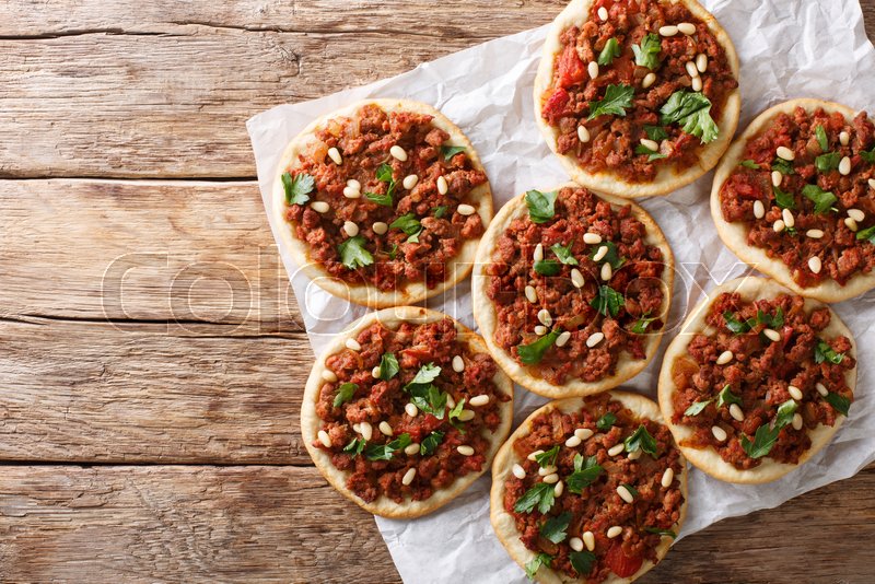 Lebanese Arab pizza with meat, ... | Stock image | Colourbox