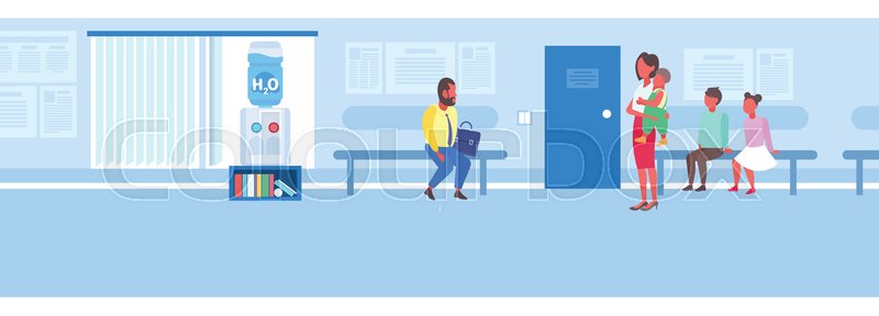 Patients Waiting Line Queue In Clinic Stock Vector Colourbox